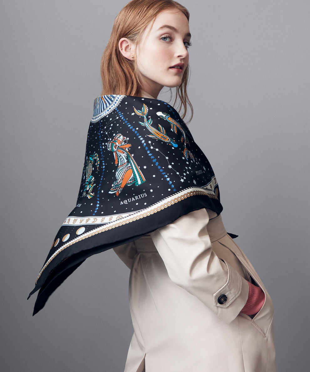 Silk Scarf for Women | Stars & Zodiac Cycle | Echo Wrap yourself in ...