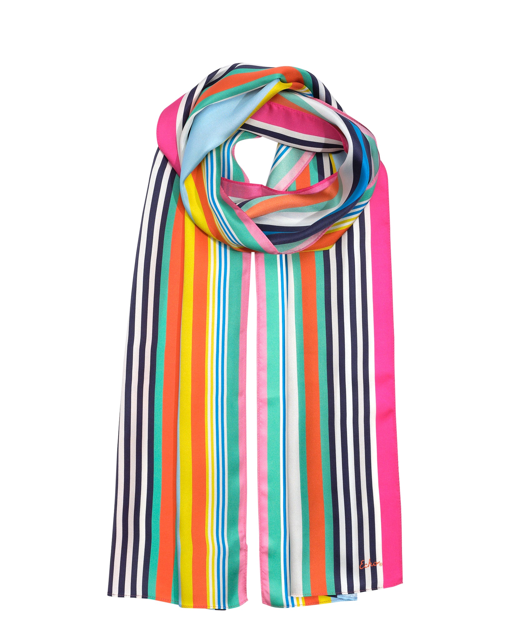 Head Wrap, Neck Scarf | Tropic Stripe Silk Oblong | Echo